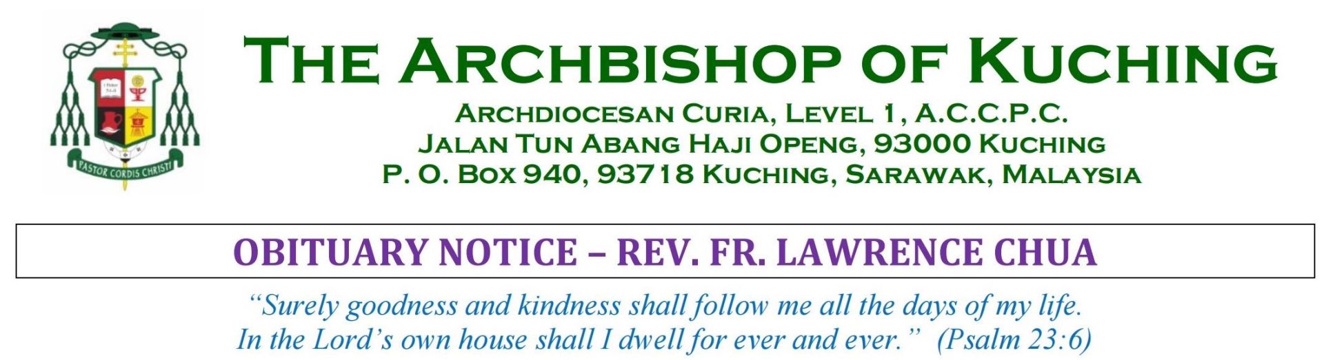 Obituary Notice: Rev. Fr. Dato Lawrence Chua - Today's Catholic Online