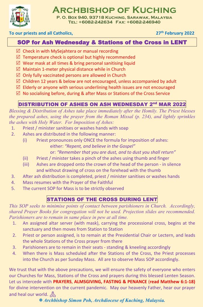 Kuching Archdiocese releases SOP for Ash Wednesday & Stations of the ...
