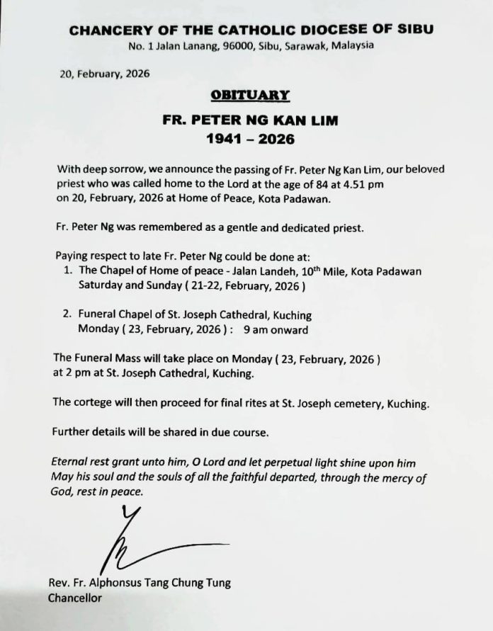 Diocese of Sibu: Obituary Message - Fr. Peter Ng Kan Lim - Today's ...
